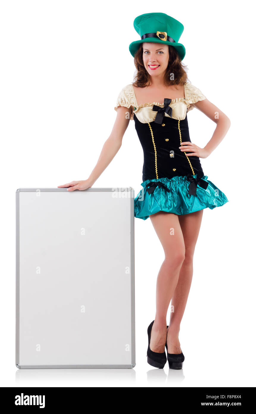 Female model in Irish costume isolated on white Stock Photo - Alamy