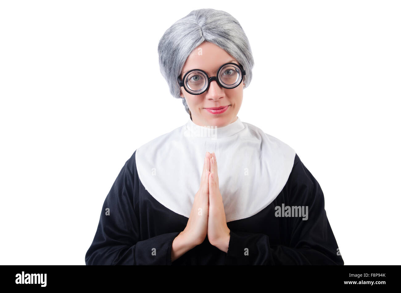 Comic nun isolated on white Stock Photo - Alamy