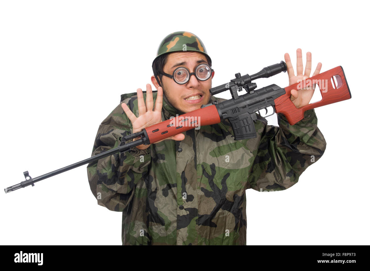 Military man with a gun isolated on white Stock Photo - Alamy