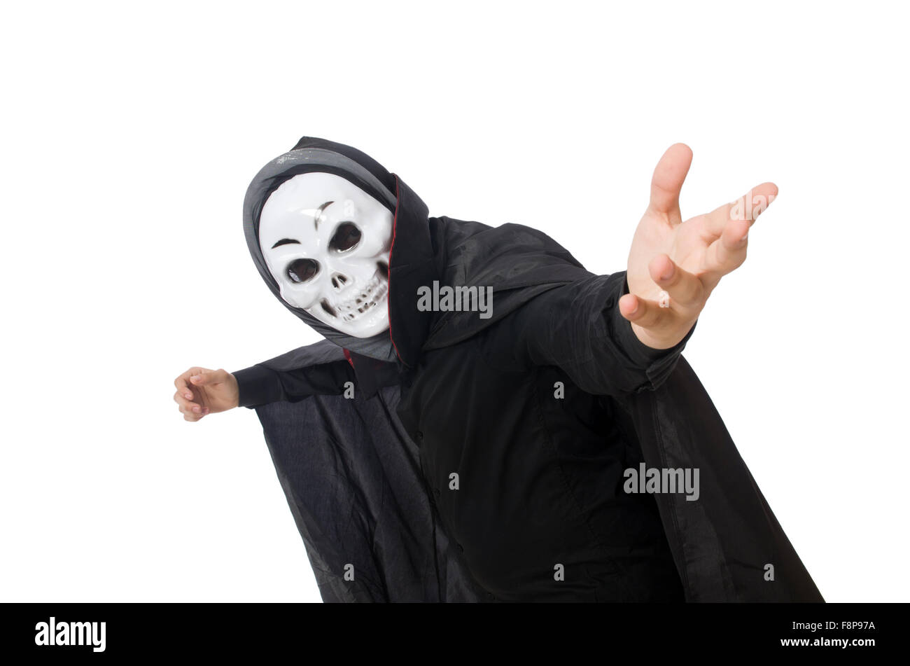 Man in horror costume with mask isolated on white Stock Photo - Alamy
