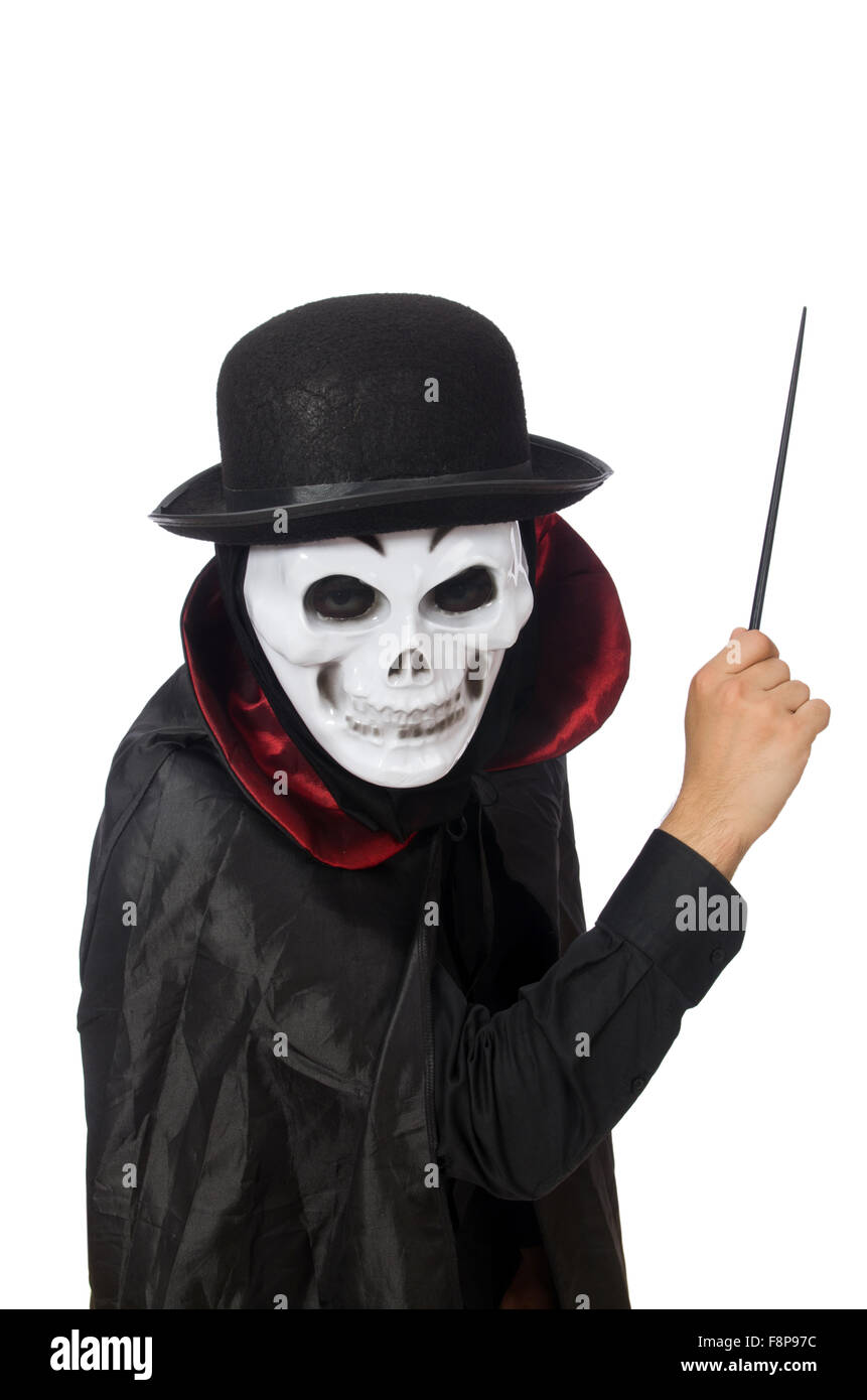 Man in horror costume with mask isolated on white Stock Photo - Alamy