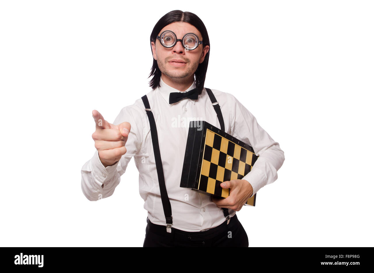 Nerd chess player isolated on white Stock Photo - Alamy