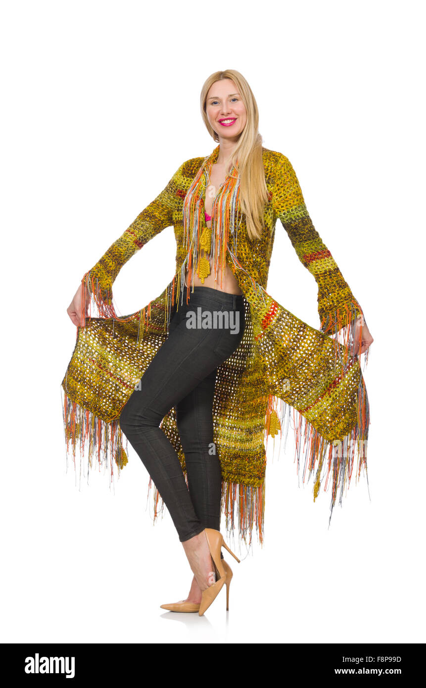 White woman in yellow jacket Cut Out Stock Images & Pictures - Alamy