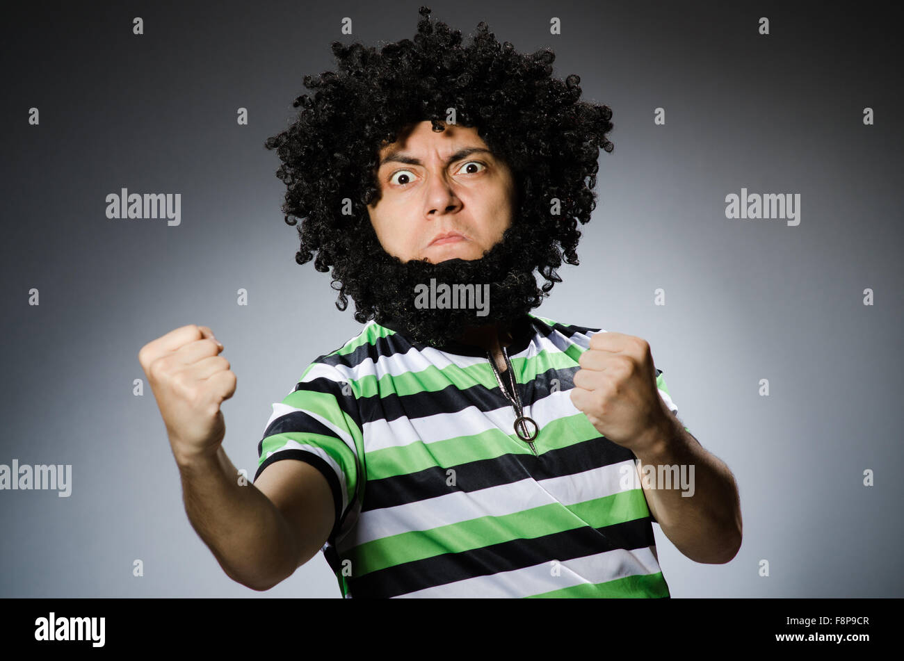 Funny man with afro hairstyle isolated on white Stock Photo - Alamy