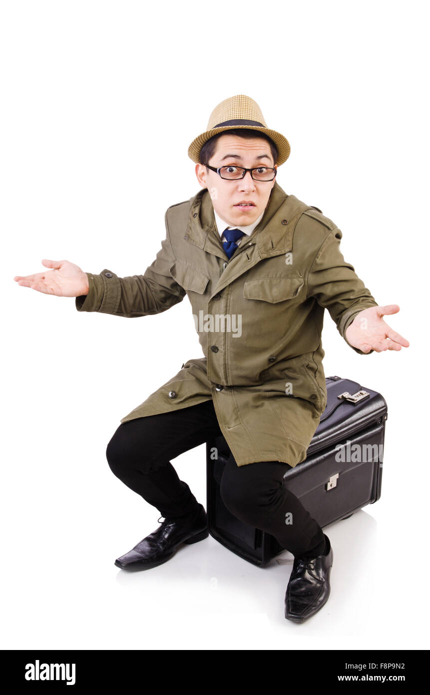 Young man with briefcase isolated on white Stock Photo - Alamy
