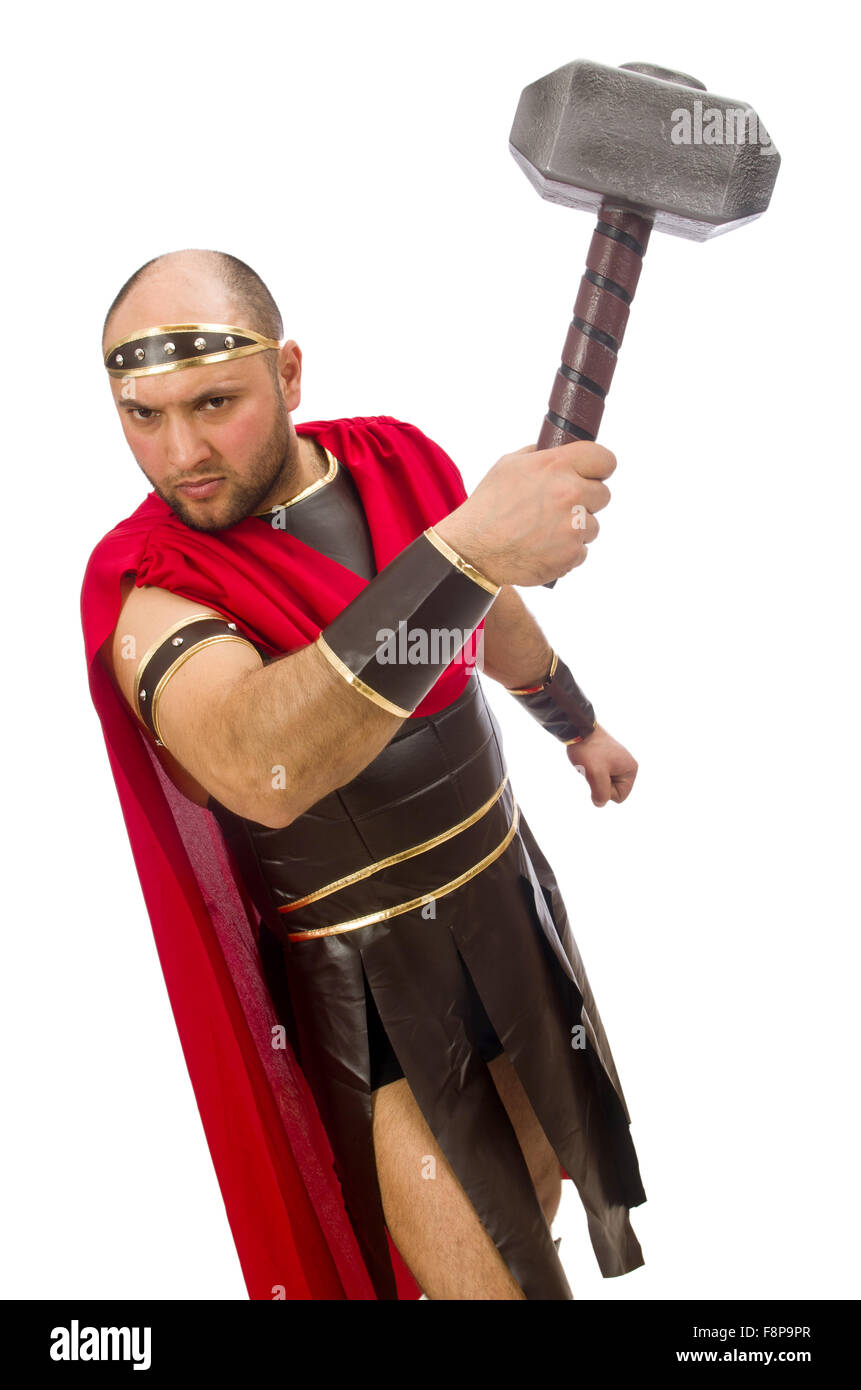 Gladiator with hammer isolated on white Stock Photo - Alamy