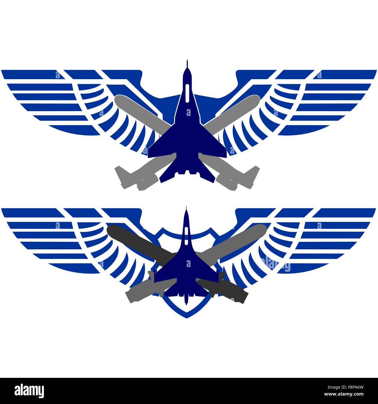 Badges Air Force. Combat fighter against the backdrop of the cruise ...