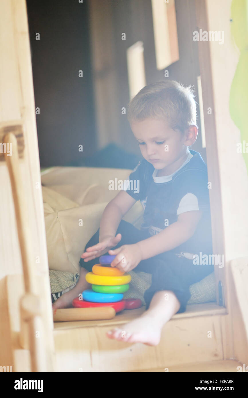 happy little child play game and have fun, education lessons in ...