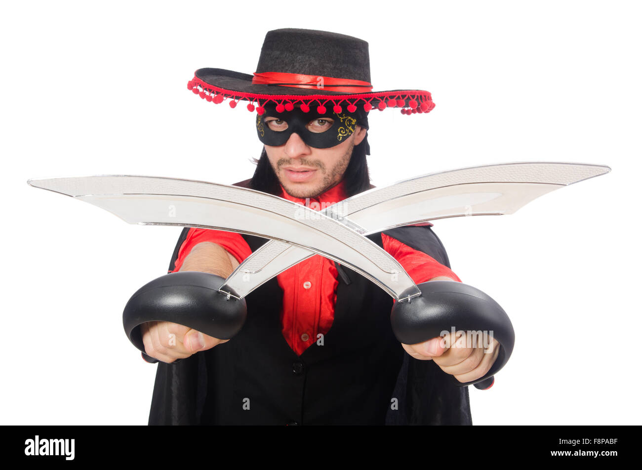 Young man in carnival coat with sword isolated on hi-res stock ...