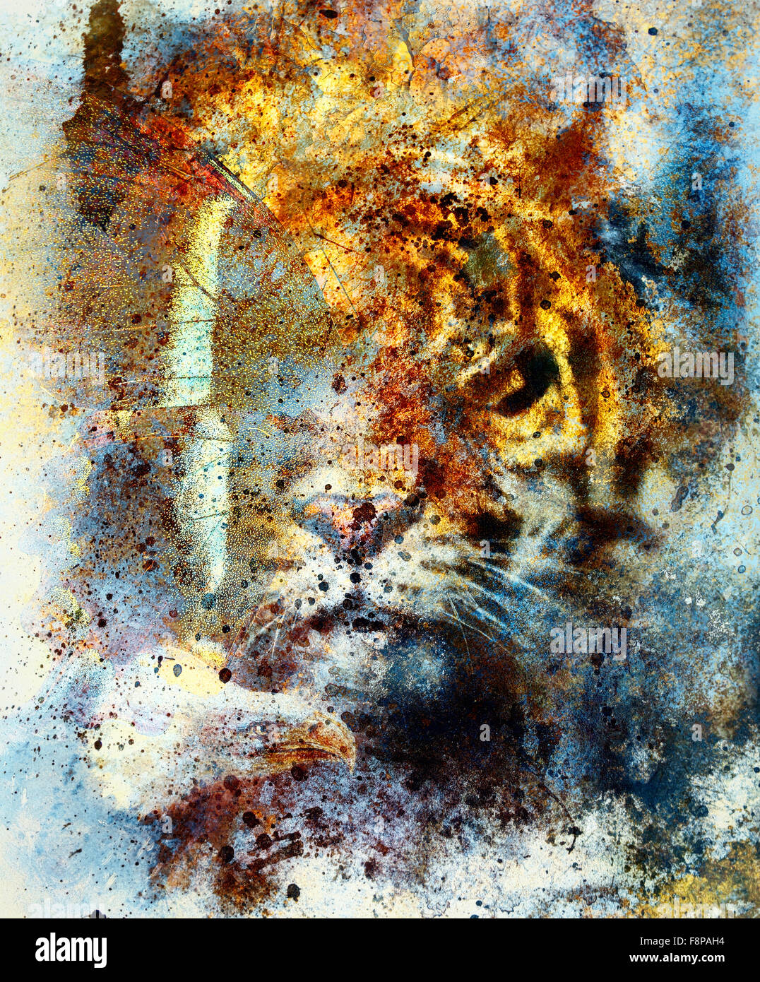 gentle portrait tiger with eagle and butterfly wings.. Color Abstract ...