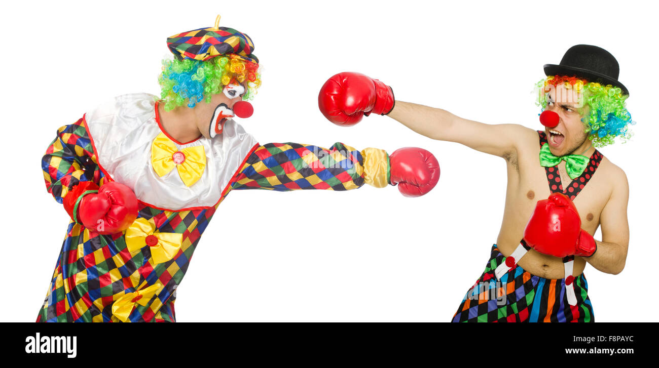 Clown with boxing gloves isolated on the white Stock Photo - Alamy