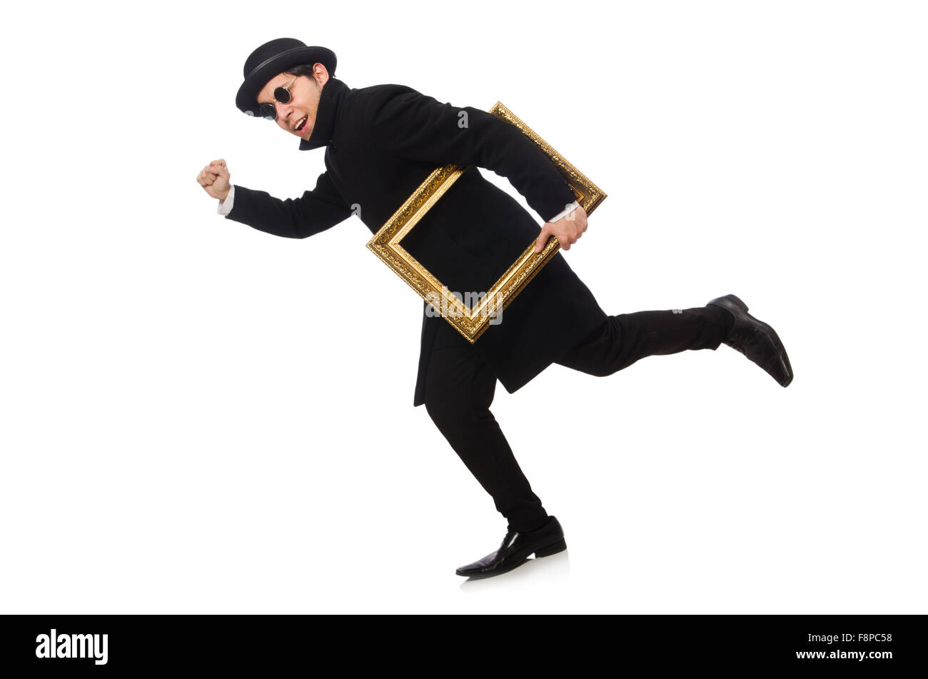 Young man holding frame isolated on white Stock Photo - Alamy