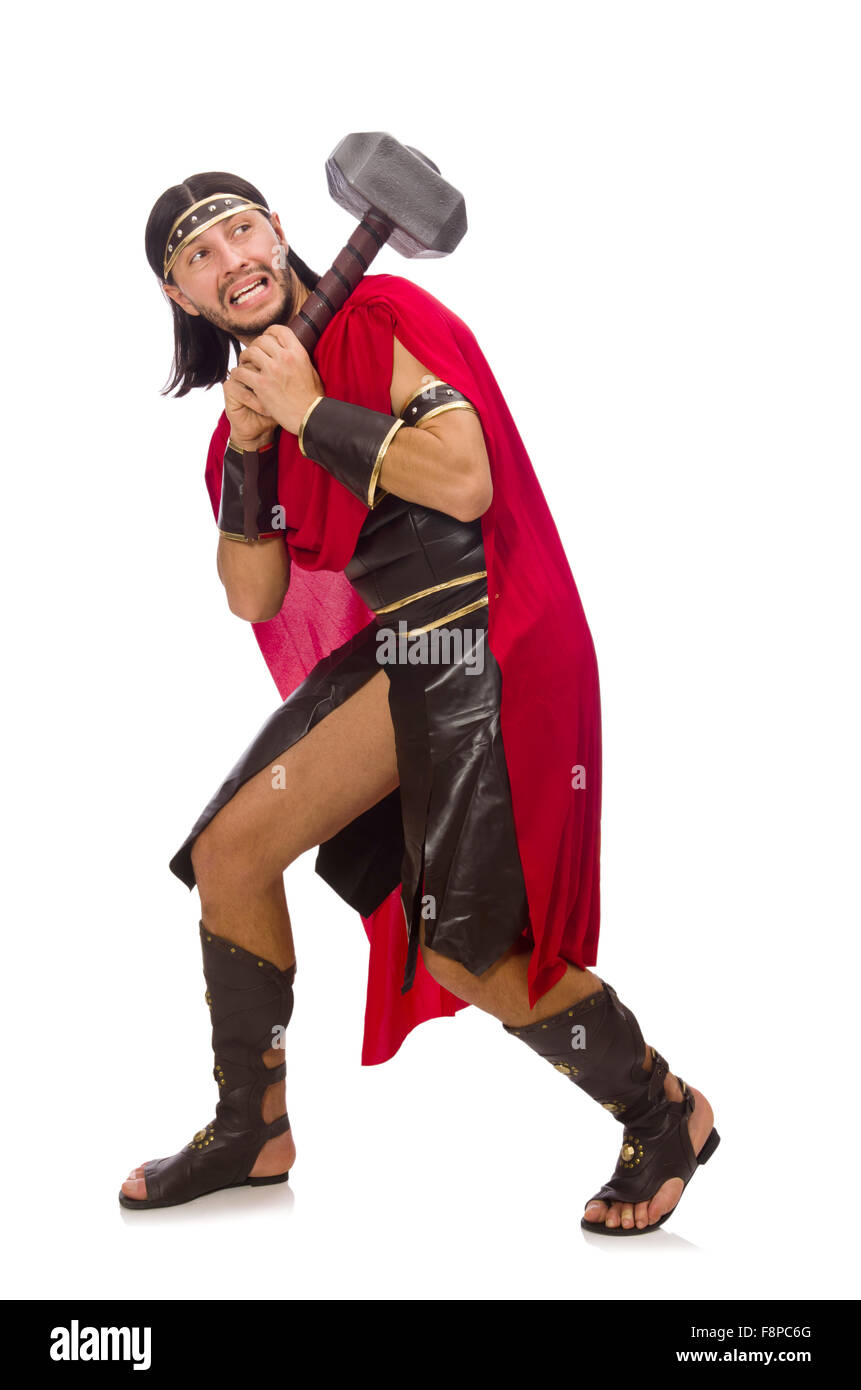 Gladiator with hammer isolated on white Stock Photo - Alamy