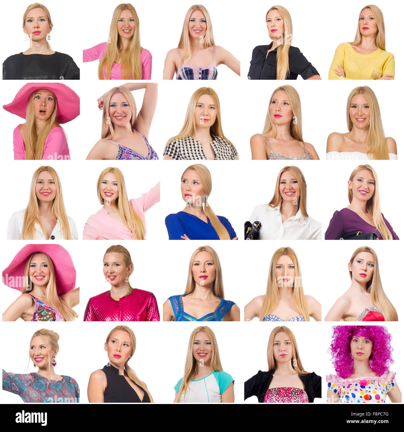 Collage of many faces from same model Stock Photo - Alamy