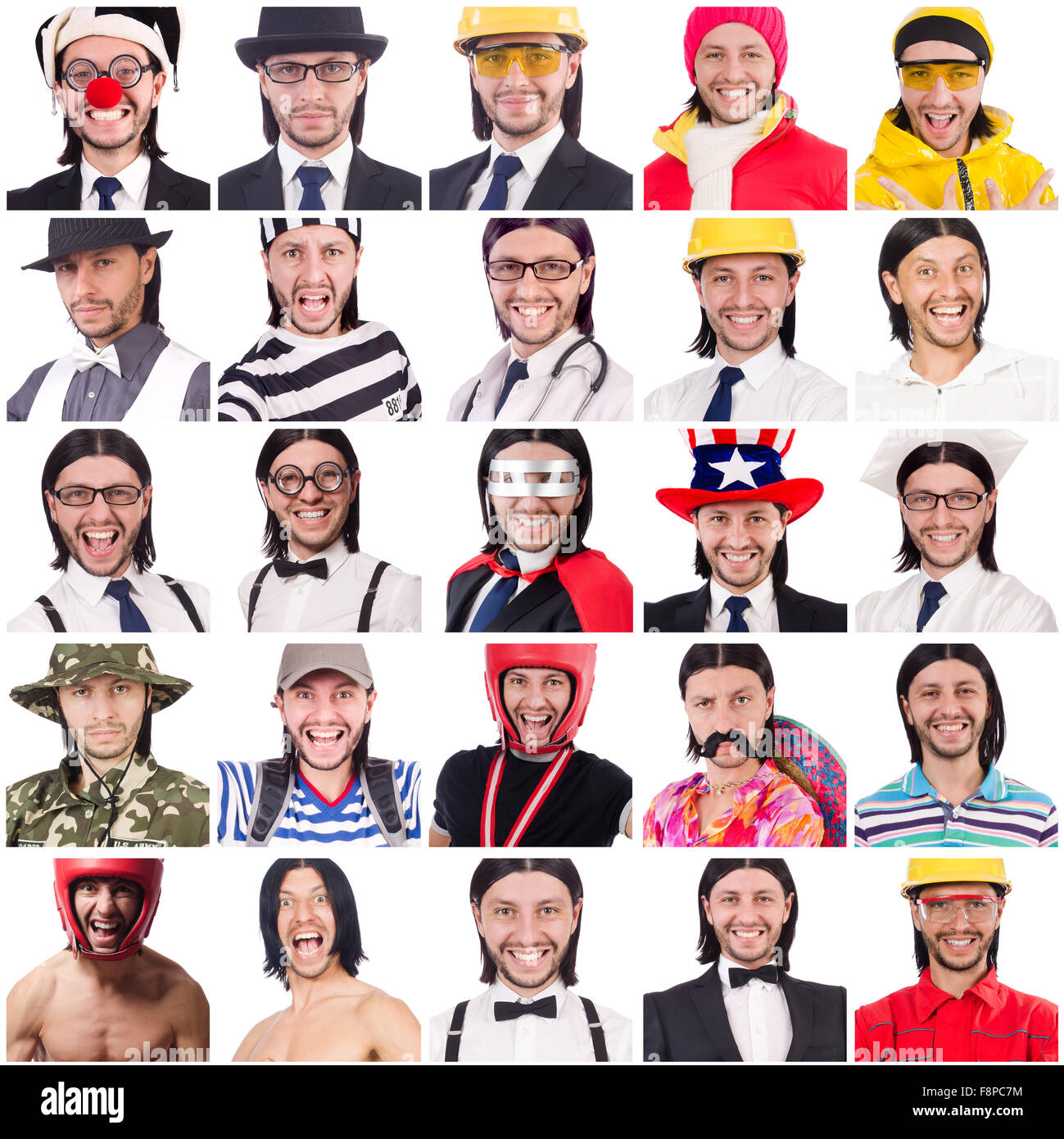 Collage of many faces from same model Stock Photo - Alamy