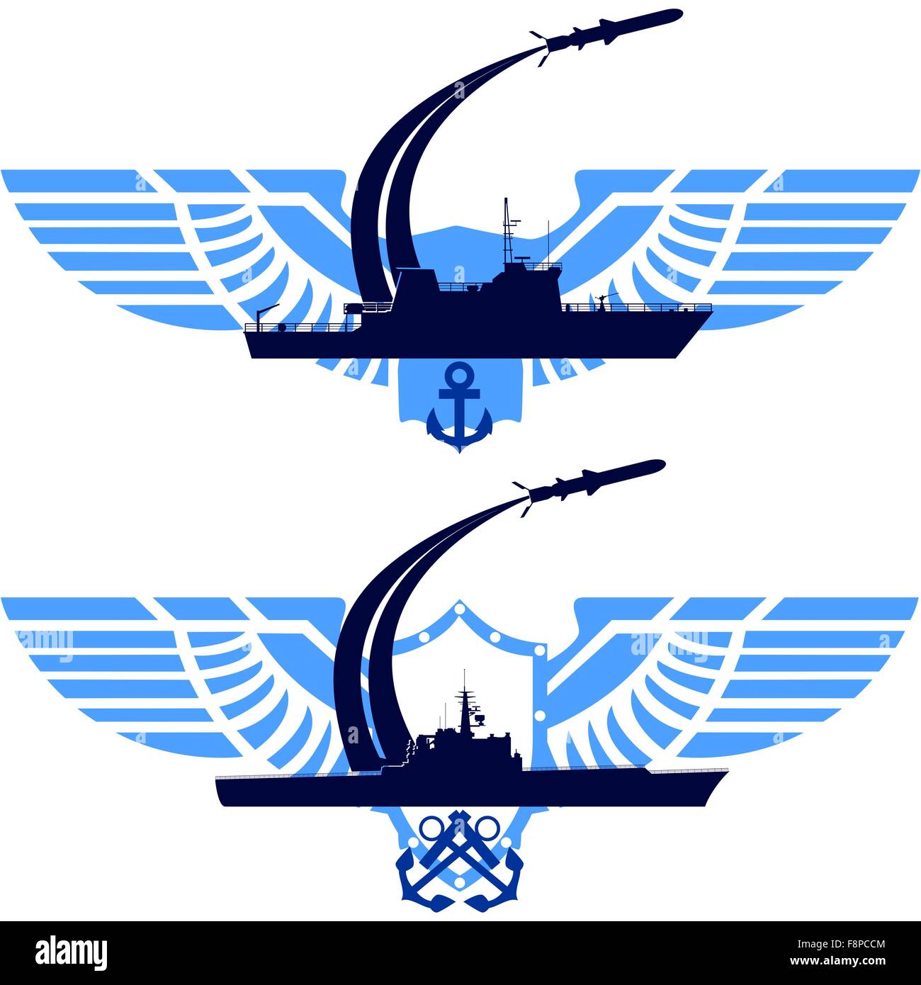 The icons of the Navy. Missile cruiser on abstract wings. The ...