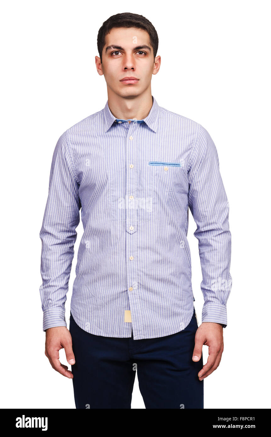 Male model with shirt isolated on white Stock Photo - Alamy