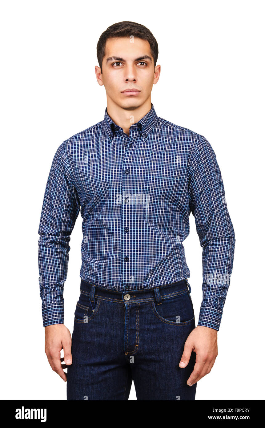 Male model with shirt isolated on white Stock Photo - Alamy