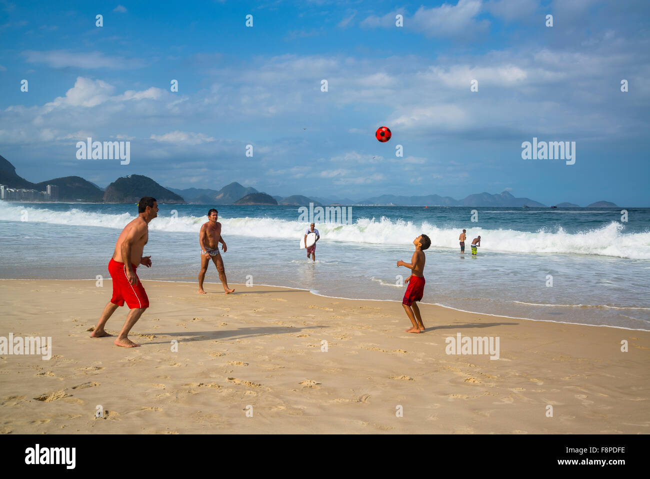 Copacabana Beach, Playing football, Rio de Janeiro, Brazil Stock Photo ...