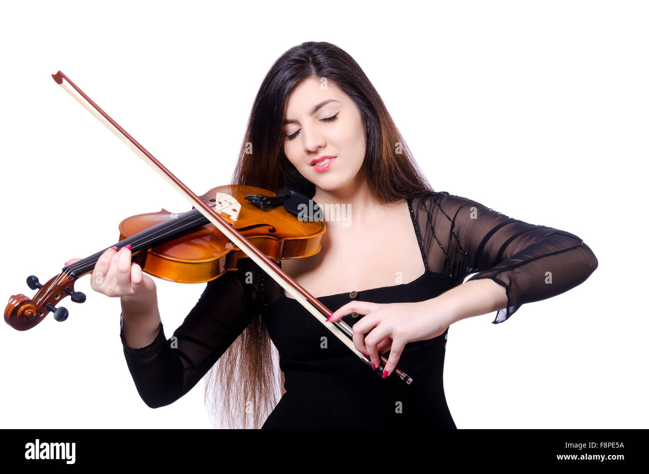 Young performer with violin on white Stock Photo - Alamy