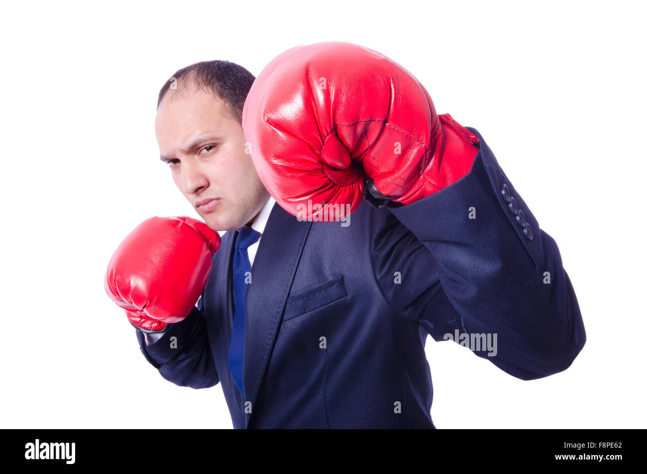 Young businessman boxer isolated on white Stock Photo - Alamy