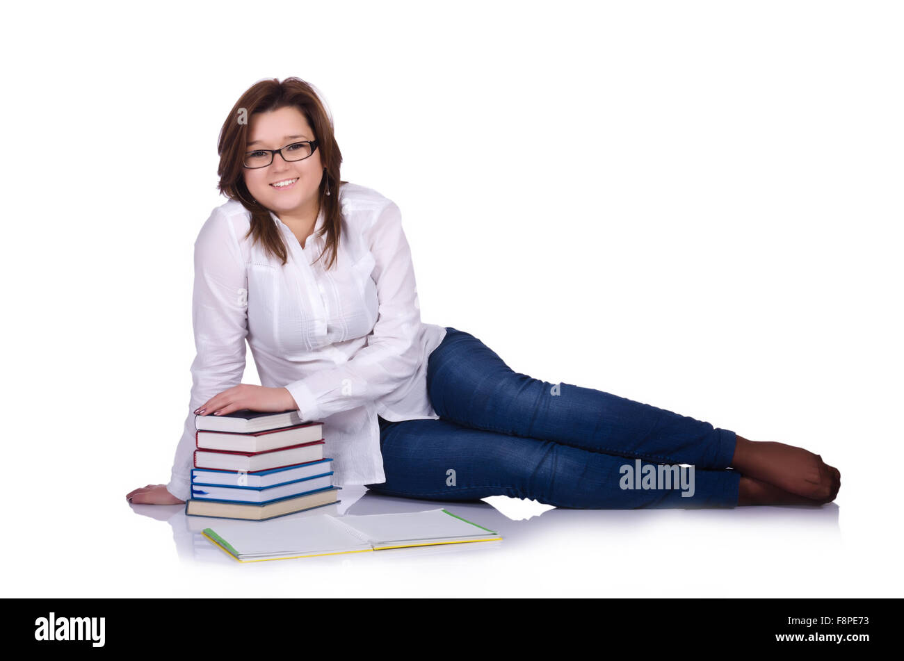 Student with books isolated on white Stock Photo - Alamy