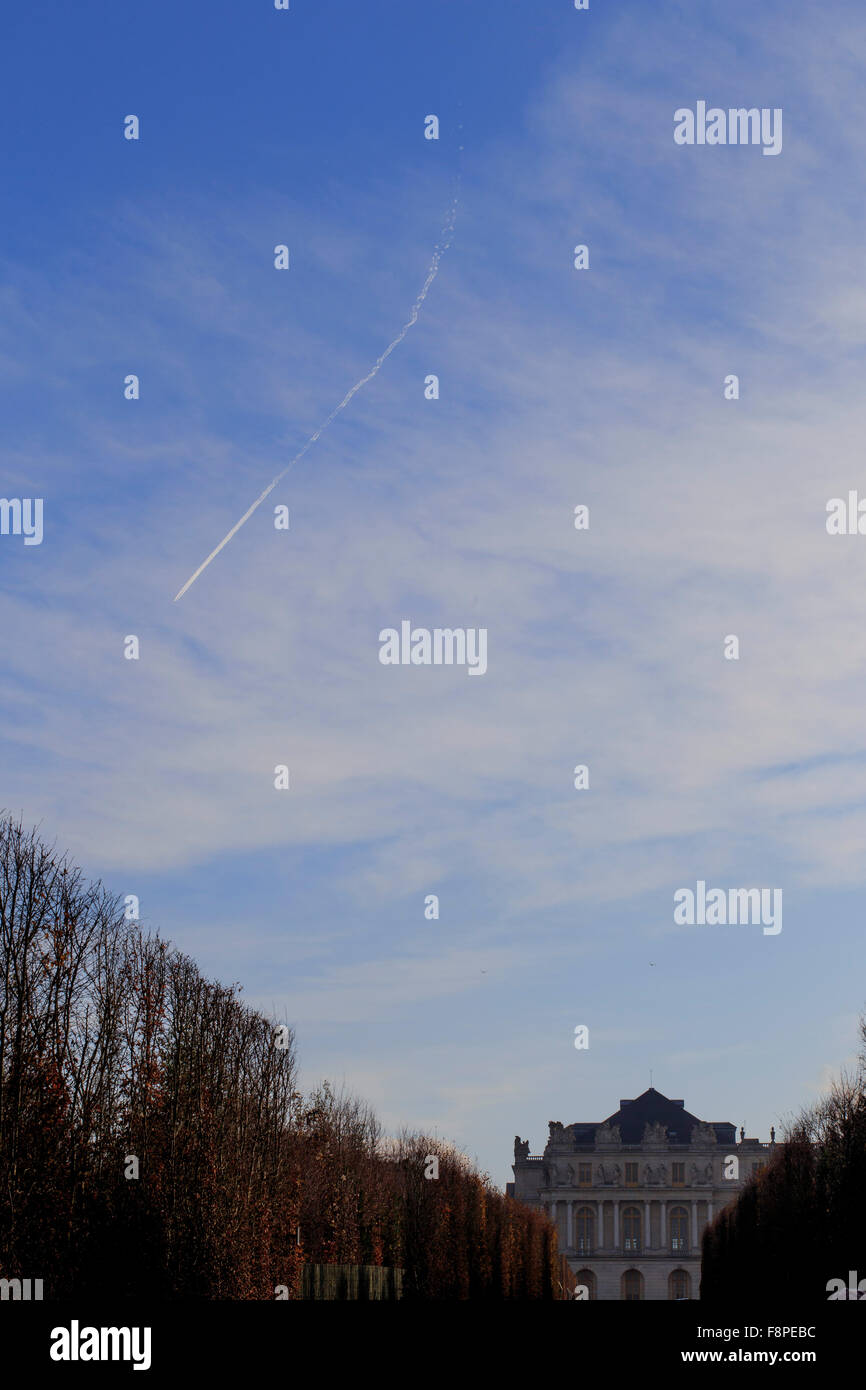Tall strands of trees in the gardens of the Palace of Versailles, Paris ...
