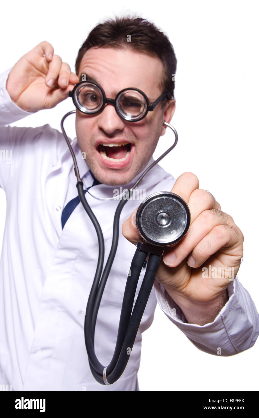Funny doctor isolated on the white Stock Photo - Alamy