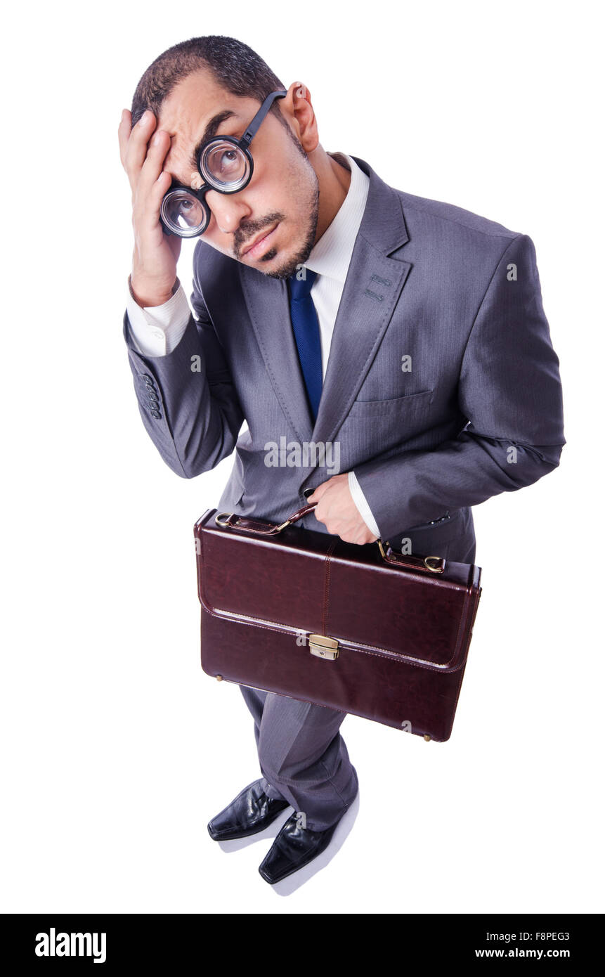 Funny nerd businessman isolated on white Stock Photo - Alamy