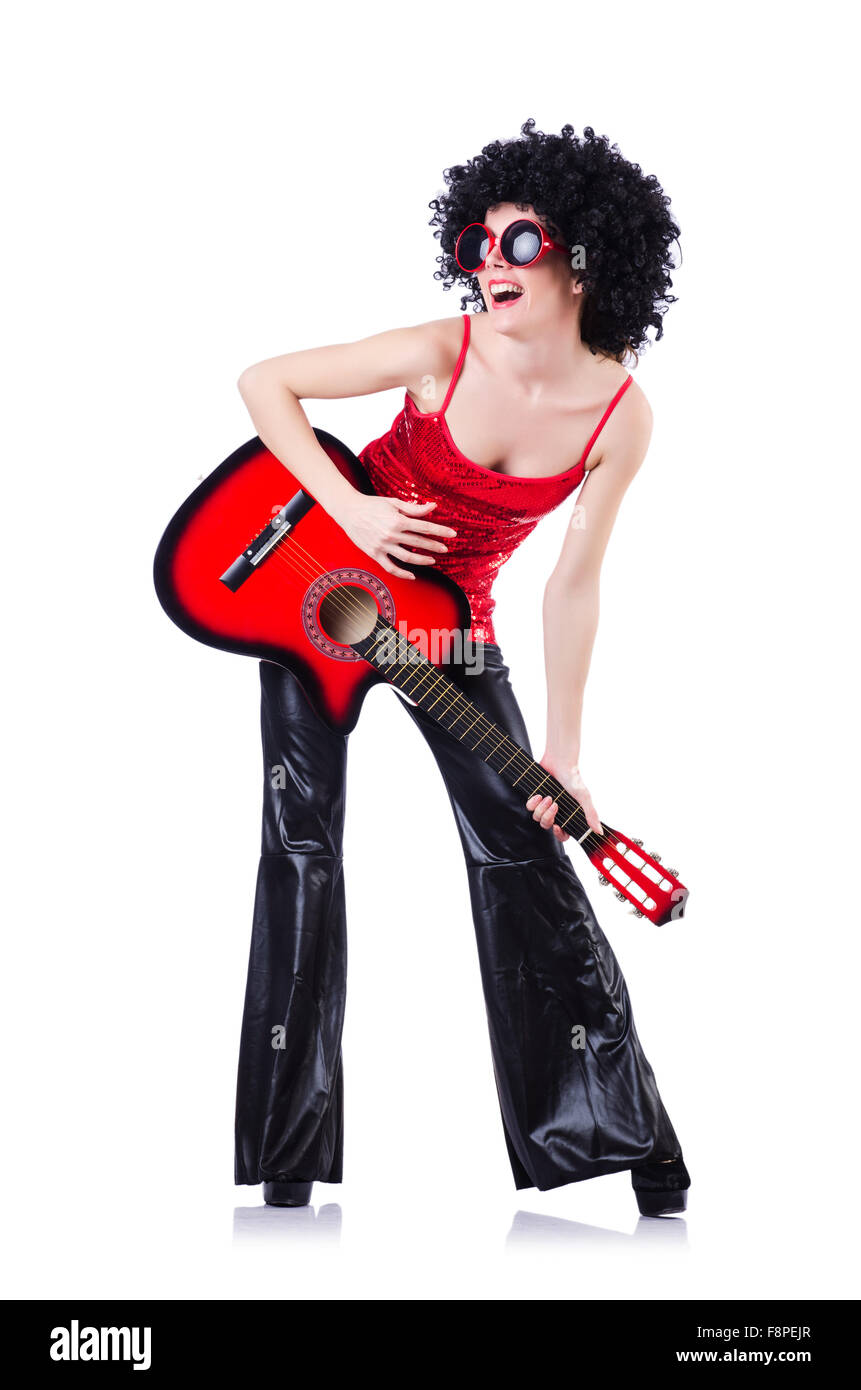 Young singer with afro cut and guitar Stock Photo - Alamy