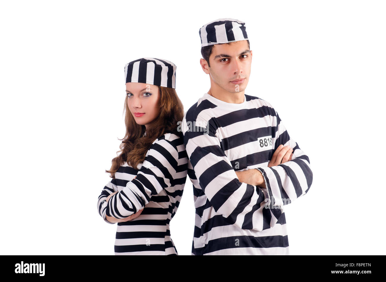Pair of prisoners isolated on white Stock Photo - Alamy