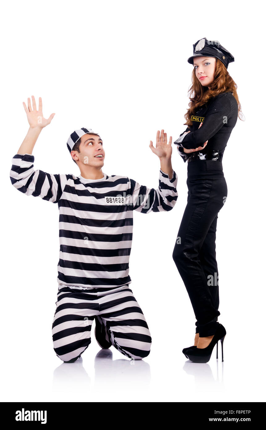Police and prison inmate on white Stock Photo - Alamy