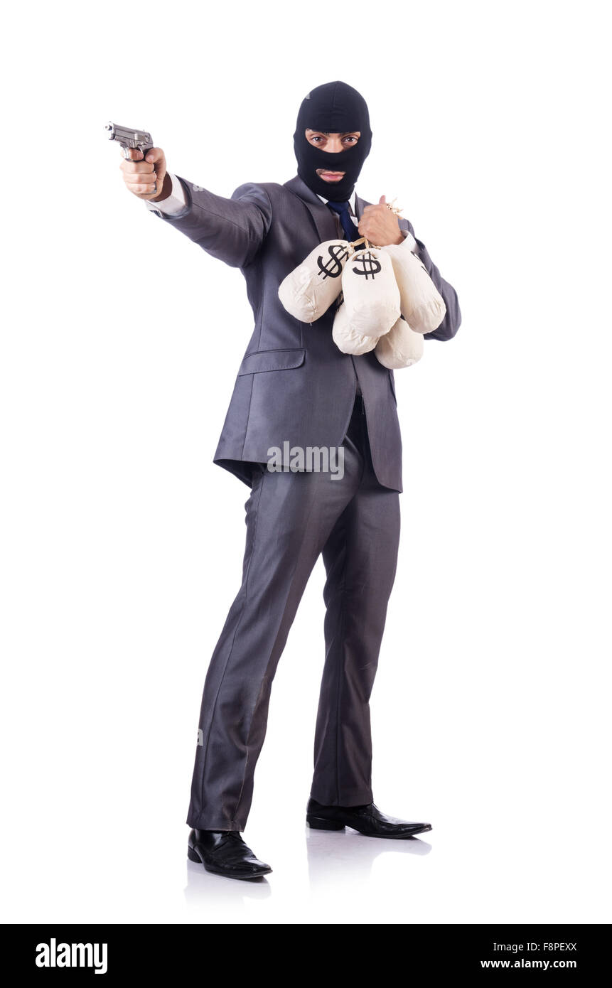 Businessman criminal with sacks of money Stock Photo - Alamy