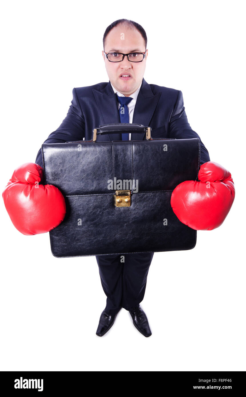 Young businessman boxer isolated on white Stock Photo - Alamy