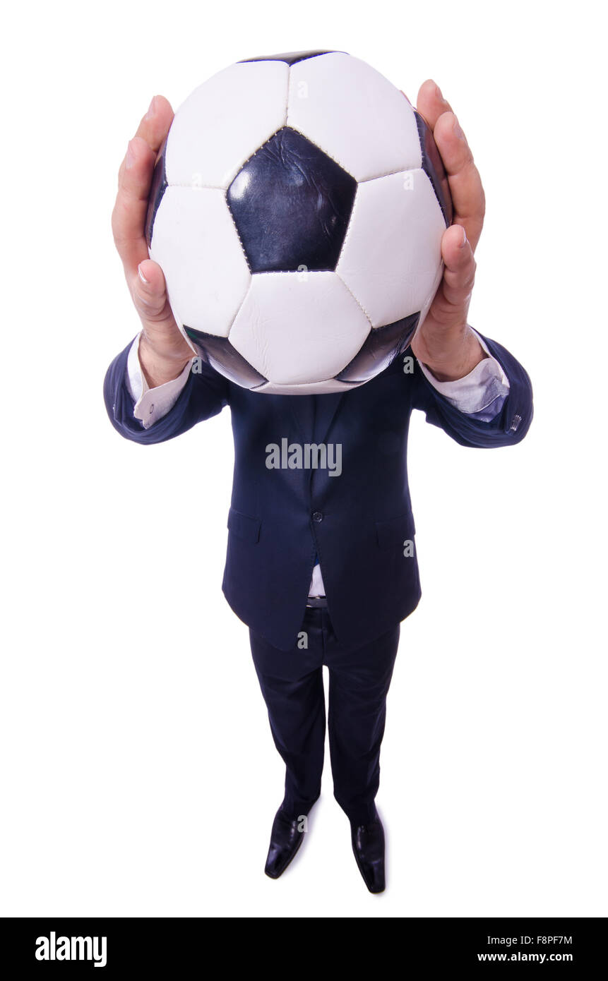 Man with football isolated on white Stock Photo - Alamy