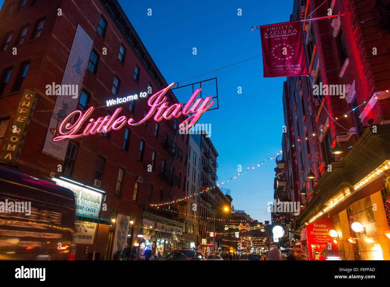 Welcome to Little Italy banner across Mulberry Street in Lower ...