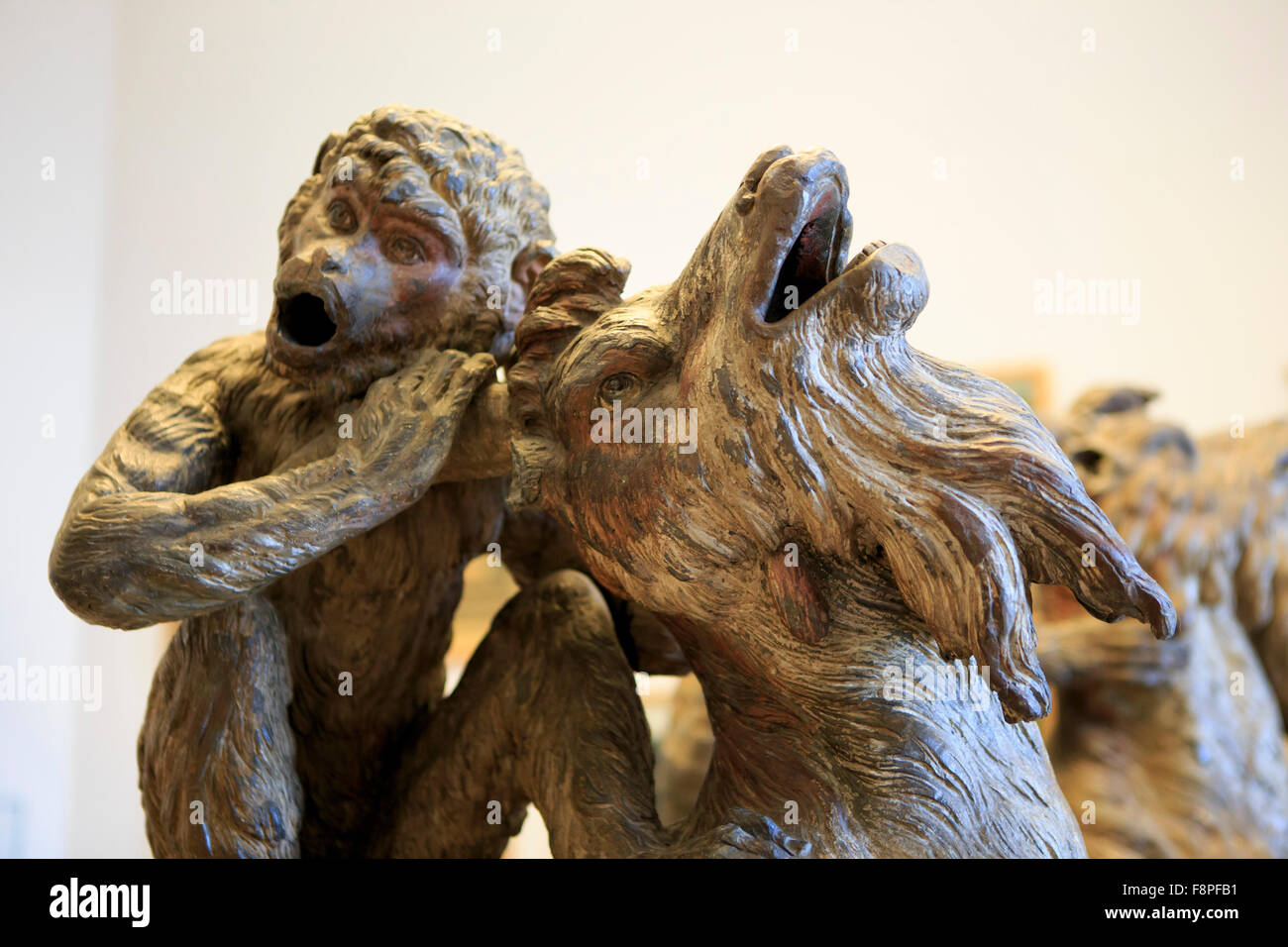 A monkey and goat statue on display at the Palace of Versailles, Paris ...