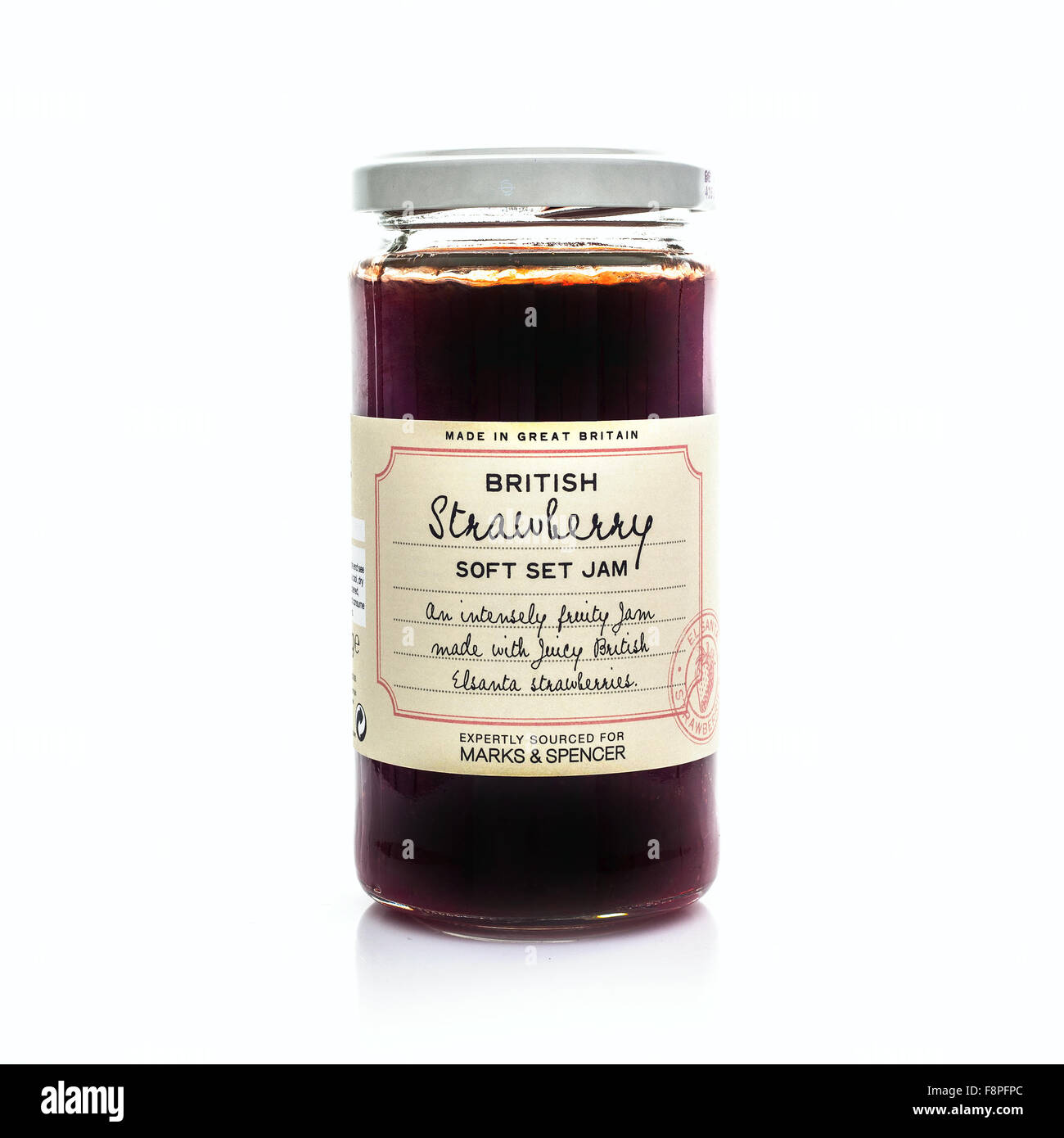 Jar of Marks and Spencer British Strawberry Jam on a White Background ...