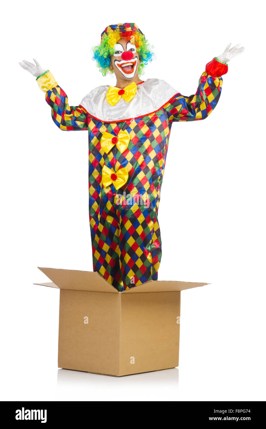 Clown jumping out of the box Stock Photo - Alamy