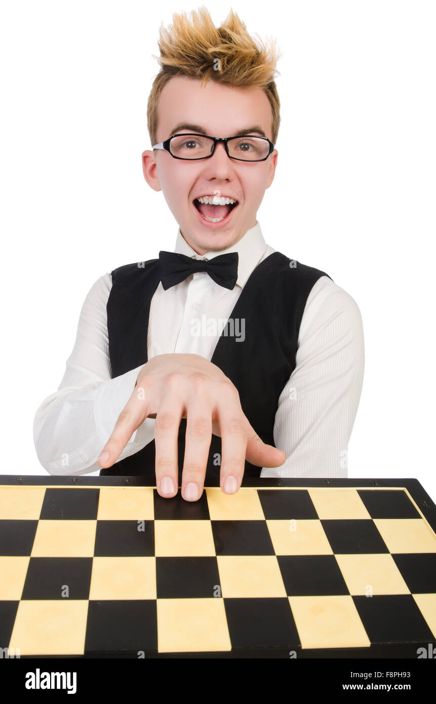 Funny chess player isolated on white Stock Photo - Alamy