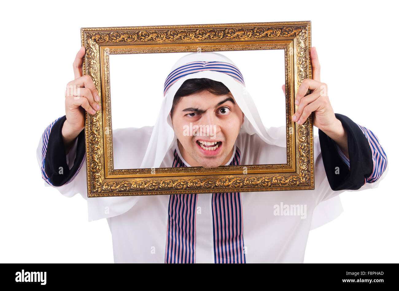 Arab with picture frame on white Stock Photo - Alamy