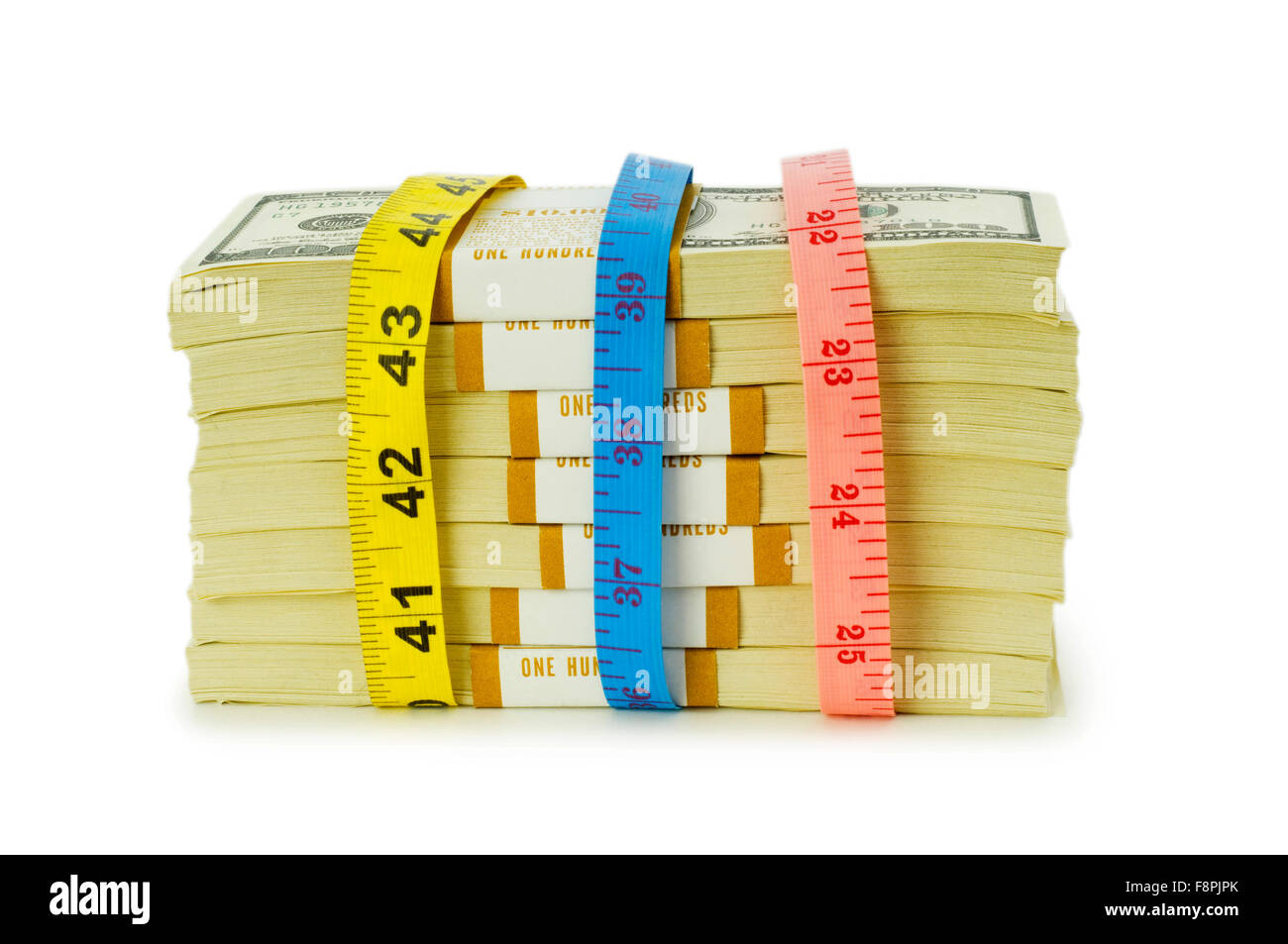 Financial concept - measuring money isolated on white Stock Photo - Alamy