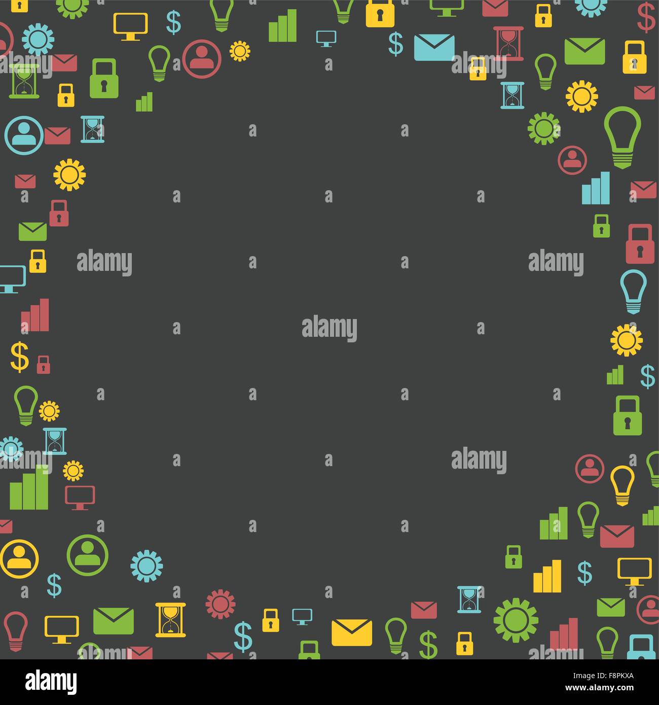 Dark tech background with bright communication icons. Vector design ...