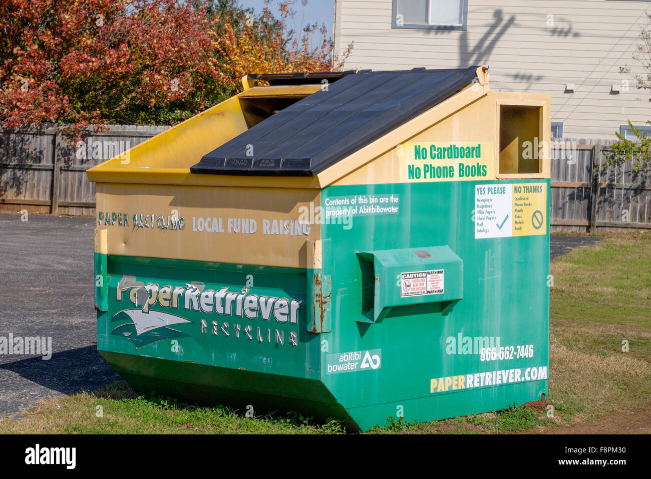 Paper recycling bin used for fund raising Stock Photo - Alamy