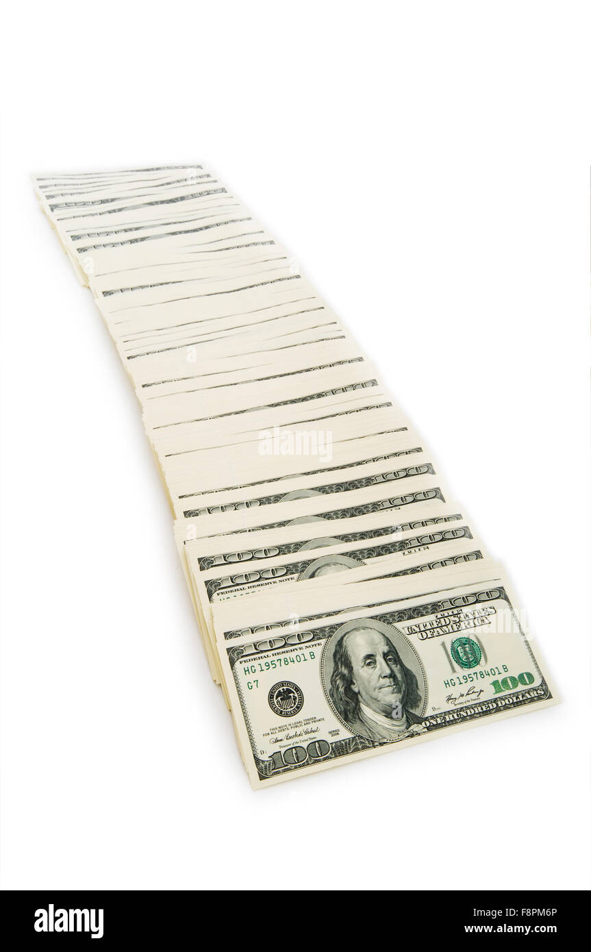 Stack of dollars isolated on the white Stock Photo - Alamy