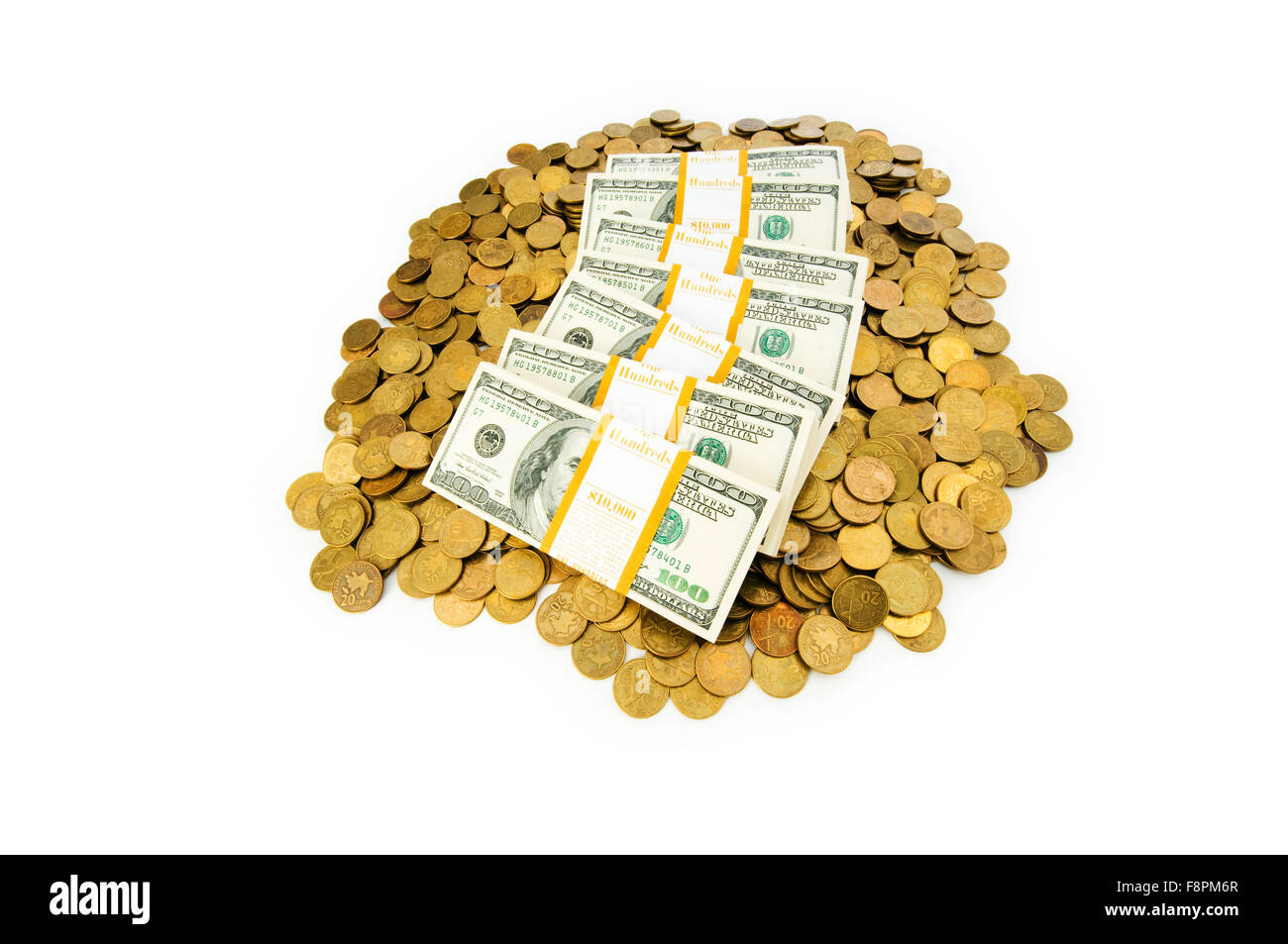 Dollars and coins isolated on the white background Stock Photo - Alamy