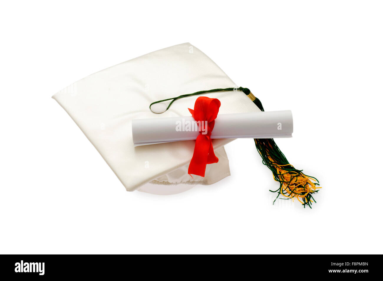 Graduation cap and diploma isolated on white Stock Photo - Alamy