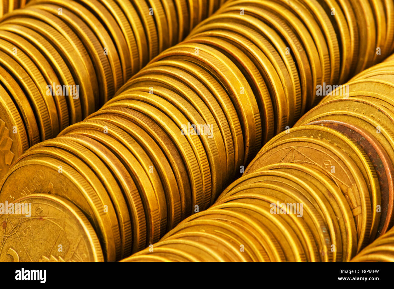 Close up of the golden coin stacks Stock Photo - Alamy
