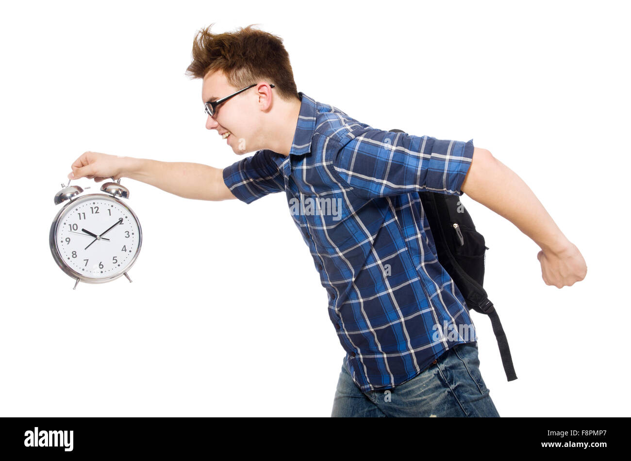 Student missing his studying deadlines on white Stock Photo - Alamy