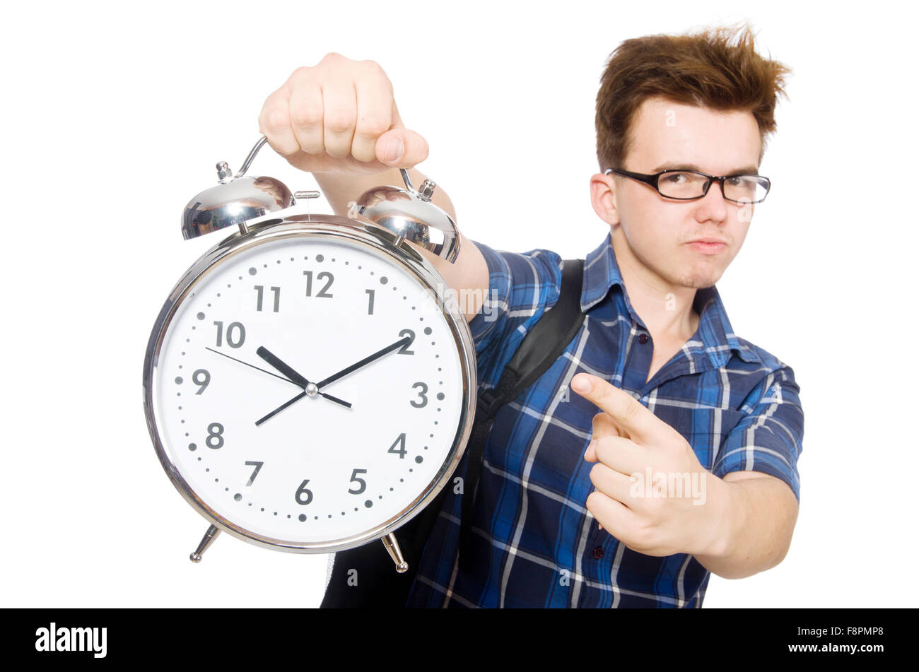 Student missing his studying deadlines on white Stock Photo - Alamy